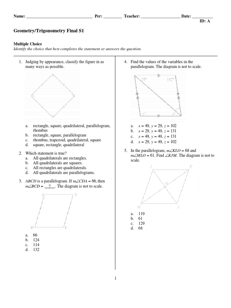 ExamView - GeoTrig Final S1 2011 | PDF | Triangle | Rectangle