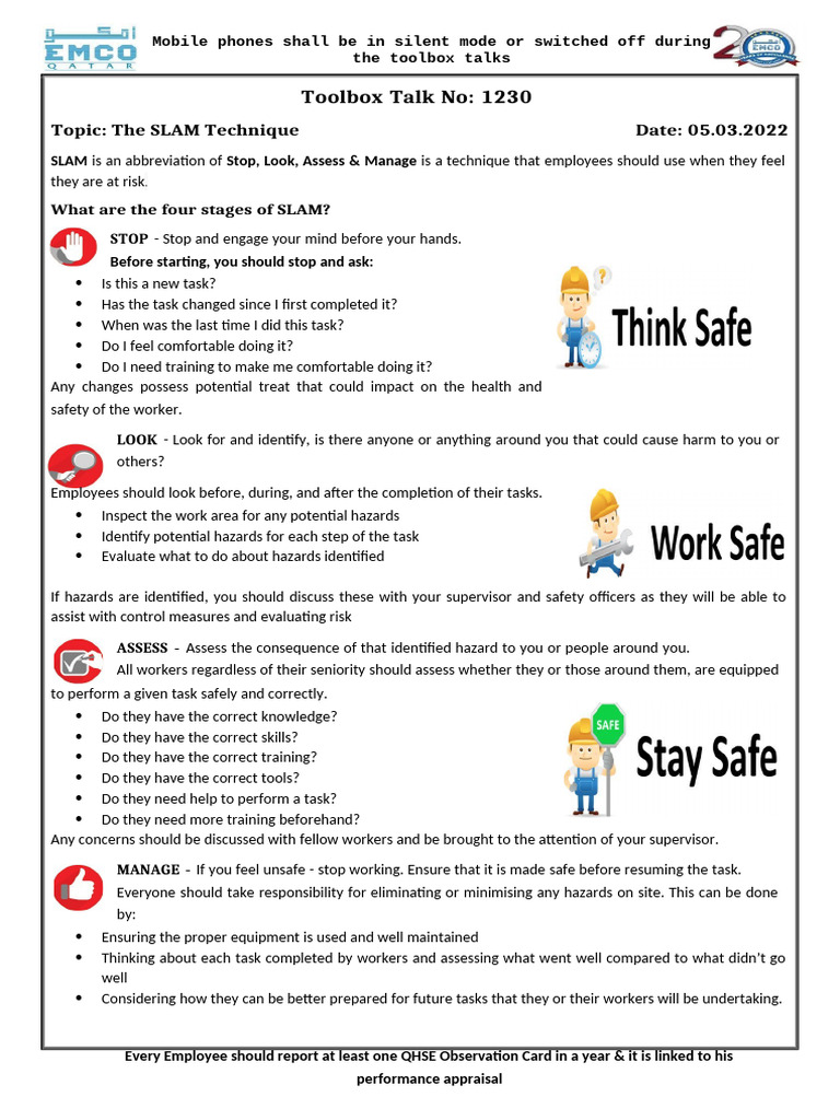 TBT# 1230 SLAM Technique | PDF | Occupational Safety And Health | Risk