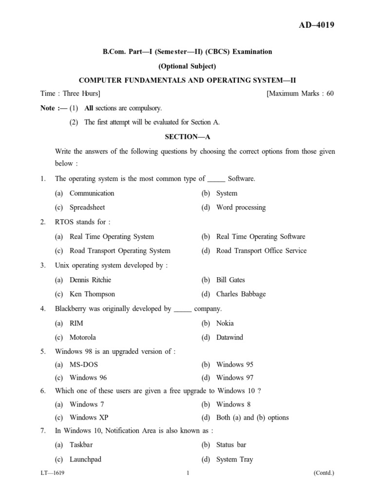 bcom-2-sem-computer-fundamental-operating-system-cbcs-ad-4019-s-2023 | PDF | Microsoft Power ...