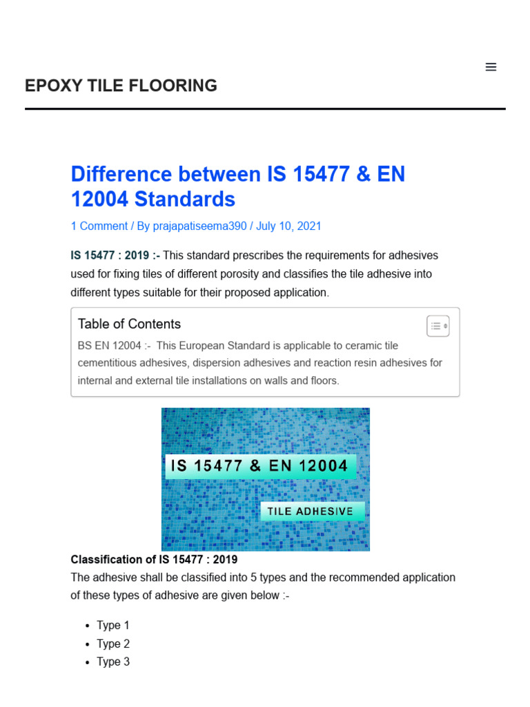 Difference Between IS 15477 & EN 12004 Standards EPOXY TILE FLOORING ...