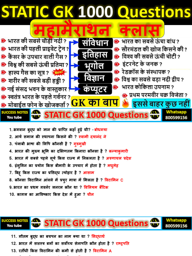 Static GK 1000 Question New | PDF