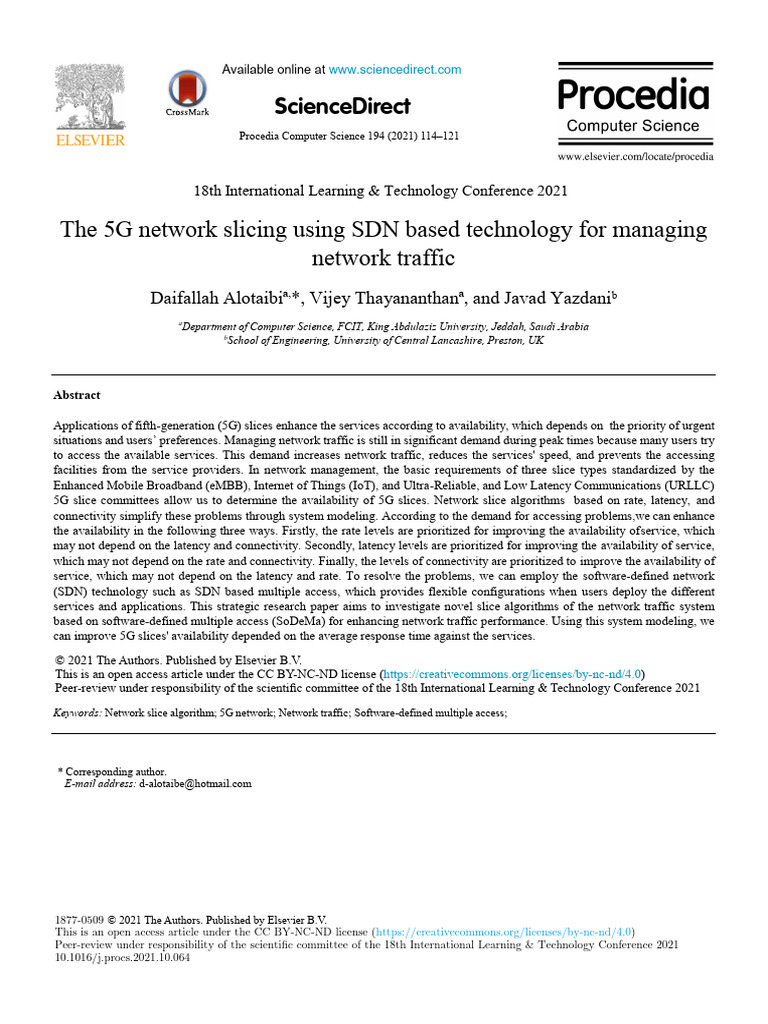 Alotaibi Et Al. - 2021 - The 5G Network Slicing Using SDN Based Technology | PDF | Computer ...