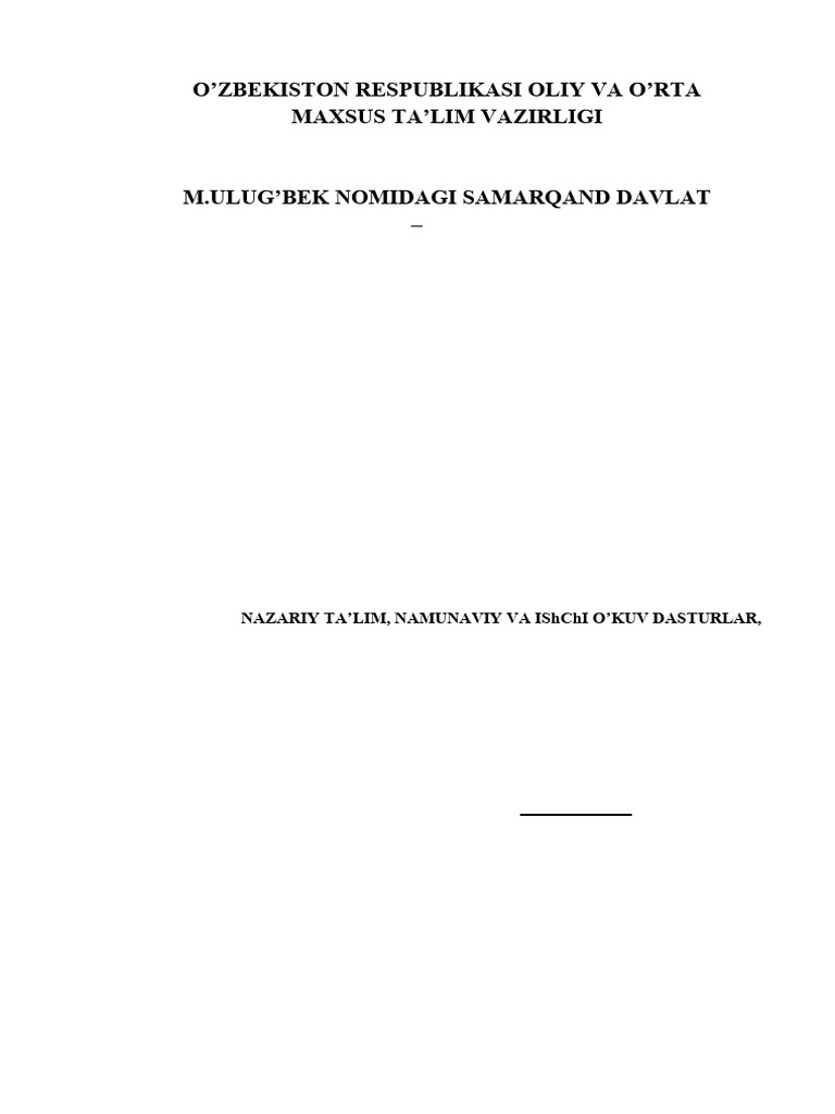 Nazariy taʼlim, namunaviy va ishchi o'quv dasturlar 2 | PDF