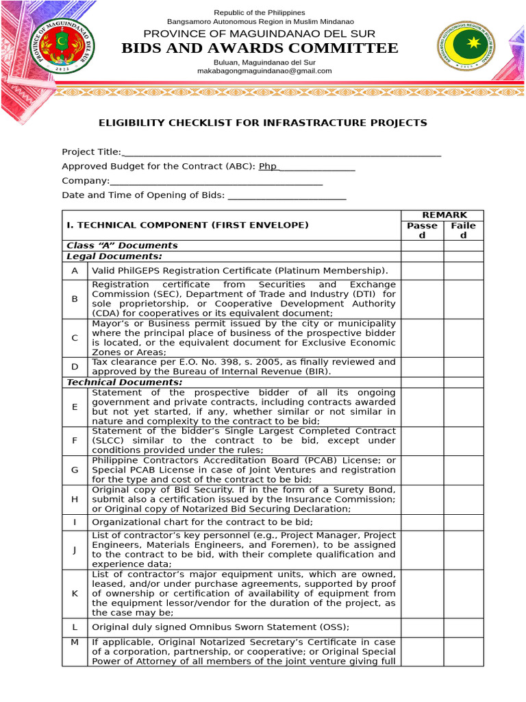 Eligibility Checklist for Infrastructure Bids | PDF | Business ...