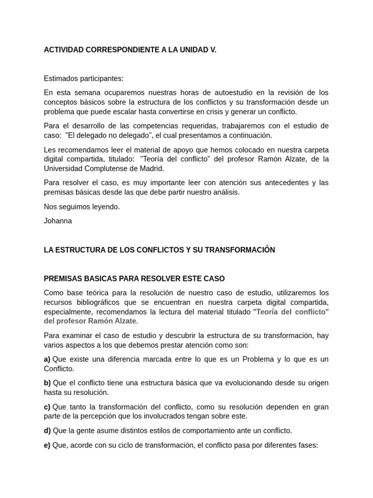 Actividad Correspondiente A La Unidad V.gestion de Conflictos Tarea 5 Grupal | PDF | Conflicto ...