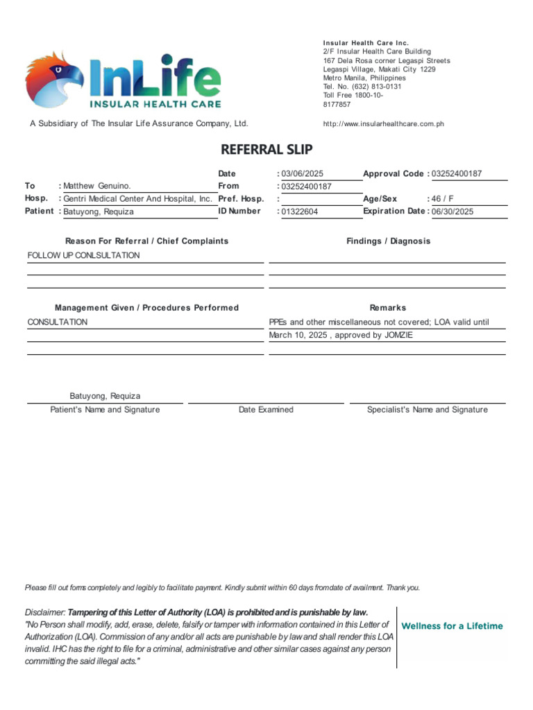 LOA Referral Slip | PDF | Justice | Crime & Violence