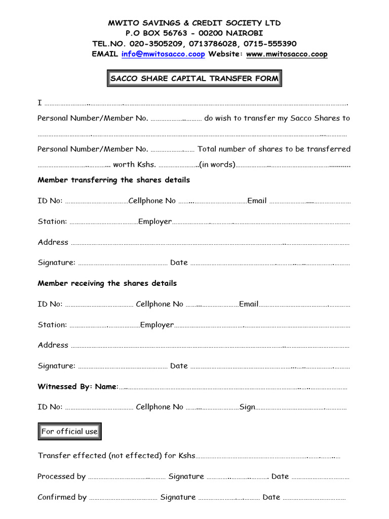 Sacco Share Transfer Form 2 | PDF