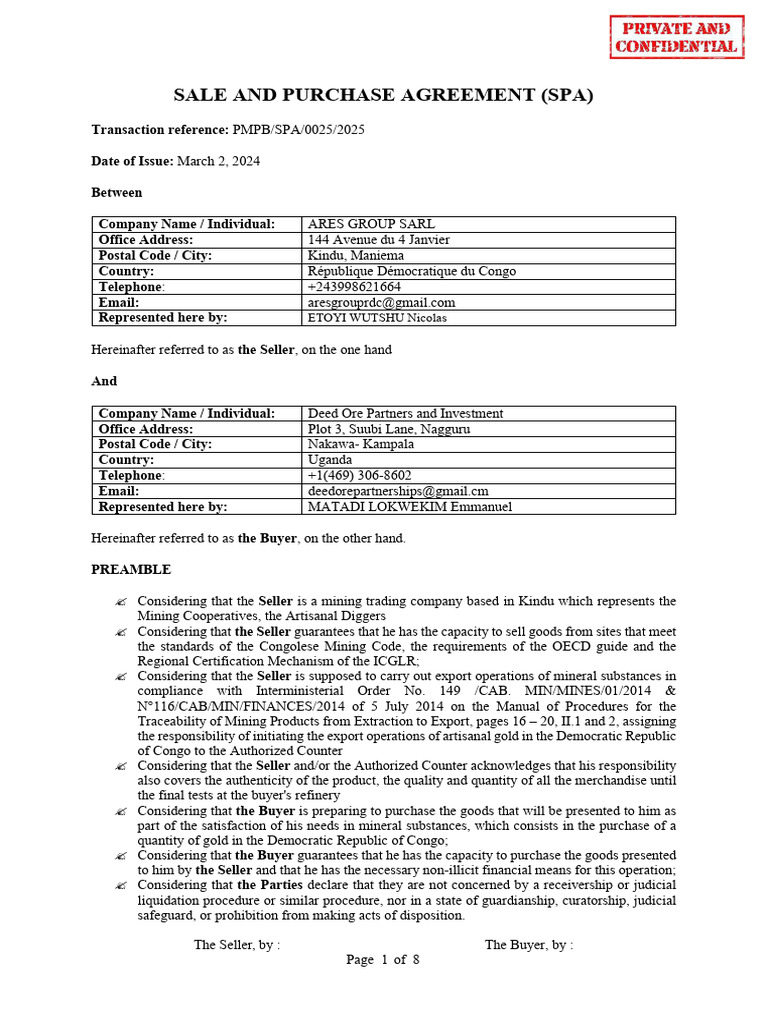 SPA - ARES GROUP SARL - Deed Ore Partners and Investment-1 | PDF