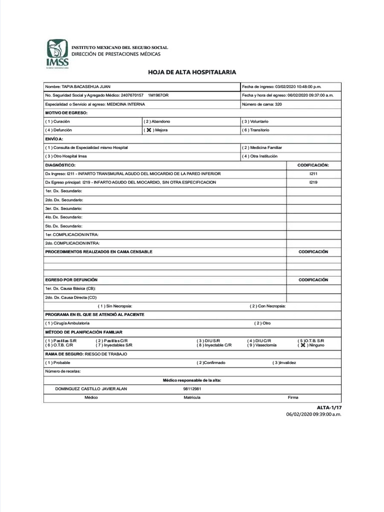 PDF Hoja de Alta Hospitalaria Compress | PDF
