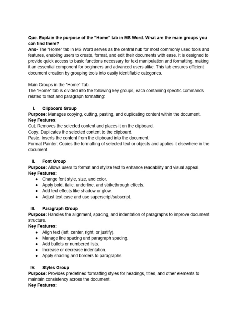 Overview of the MS Word Home Tab | PDF | Microsoft Word | Page Layout