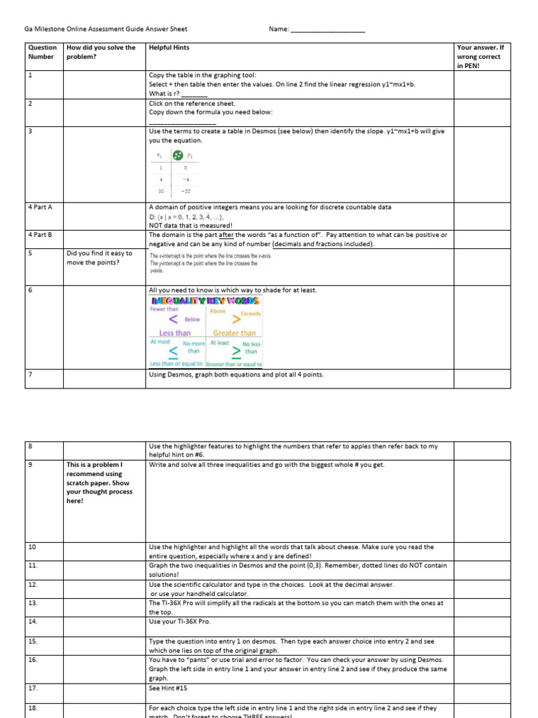 Ga Milestone Online Assessment Guide Answer Sheet | PDF | Vertex (Graph ...