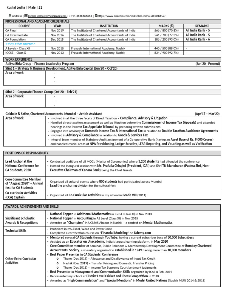 Resume - Draft Format - Kushal Lodha | PDF