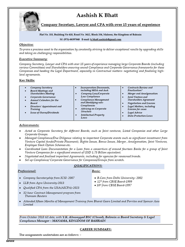 Aashish K Bhatt - Cv-24.4.23 | PDF | Regulatory Compliance | Joint Venture