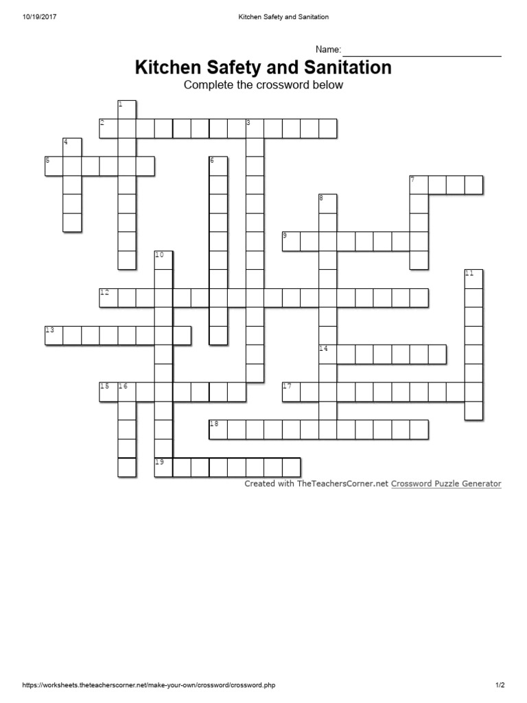 Kitchen Safety and Sanitation Crossword Puzzle | PDF | Kitchen | Cooking
