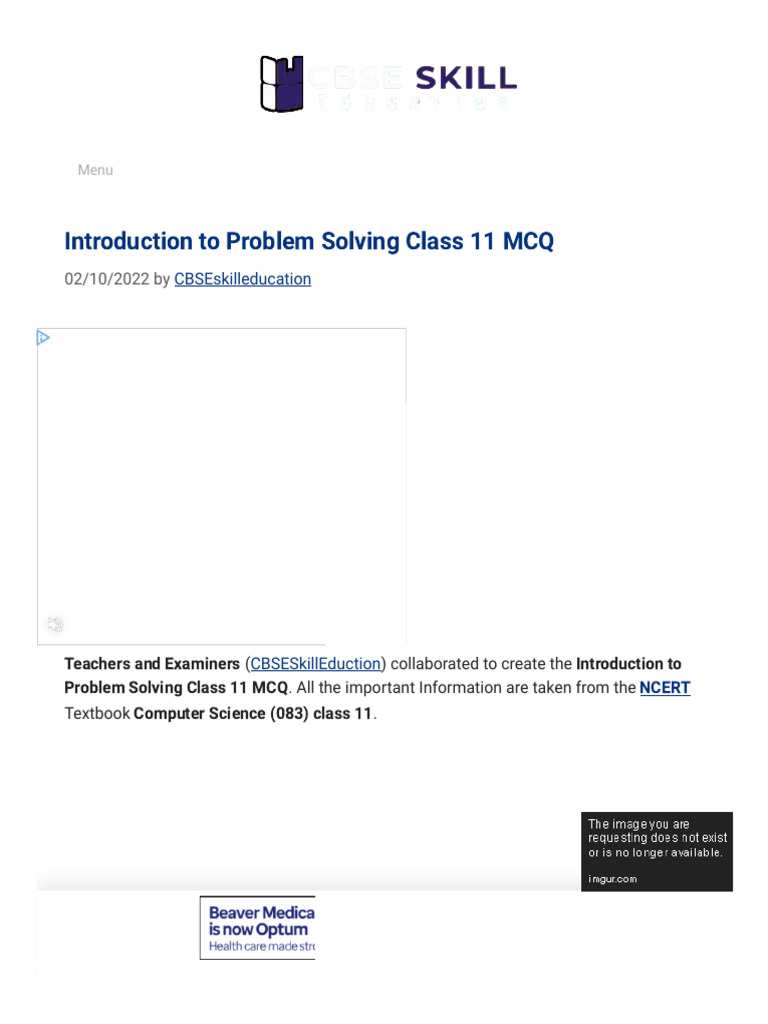 Introduction To Problem Solving Class 11 MCQ - CBSE Skill Education | PDF | Algorithms ...