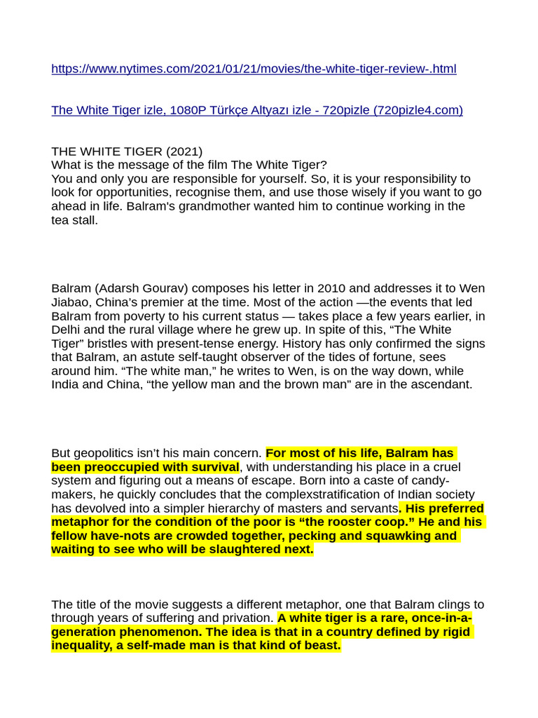 The White Tiger | PDF | Social Inequality | Discrimination & Race Relations