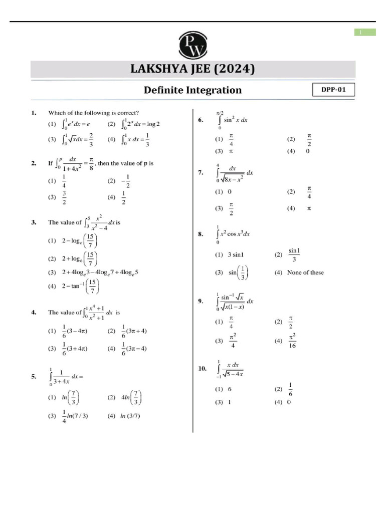 Int. Calculus DPP | PDF