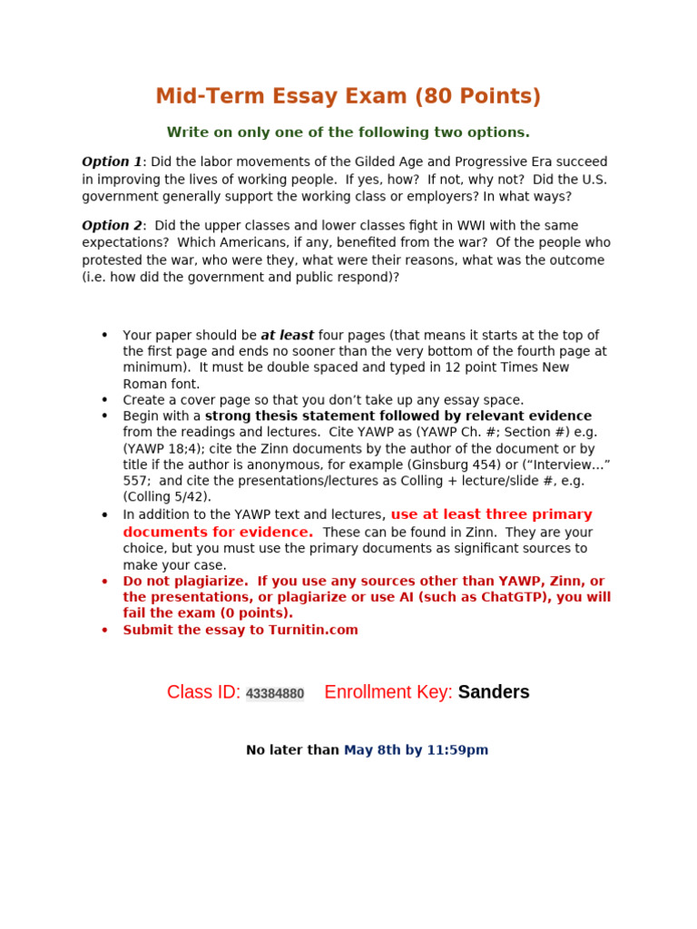 Mid-Term and Final Essay Exam Guidelines | PDF | Turnitin