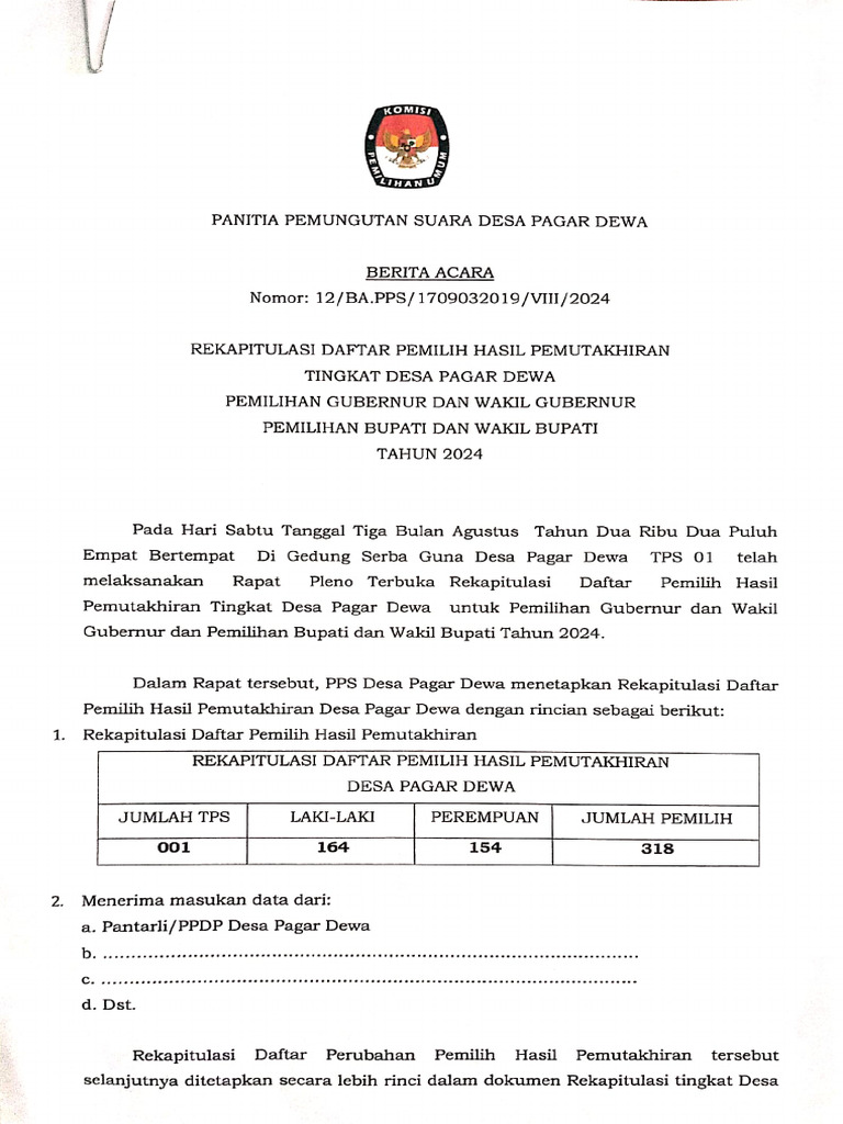 Ba Rekapitulasi DPHP TK Desa Pagar Dewa | PDF