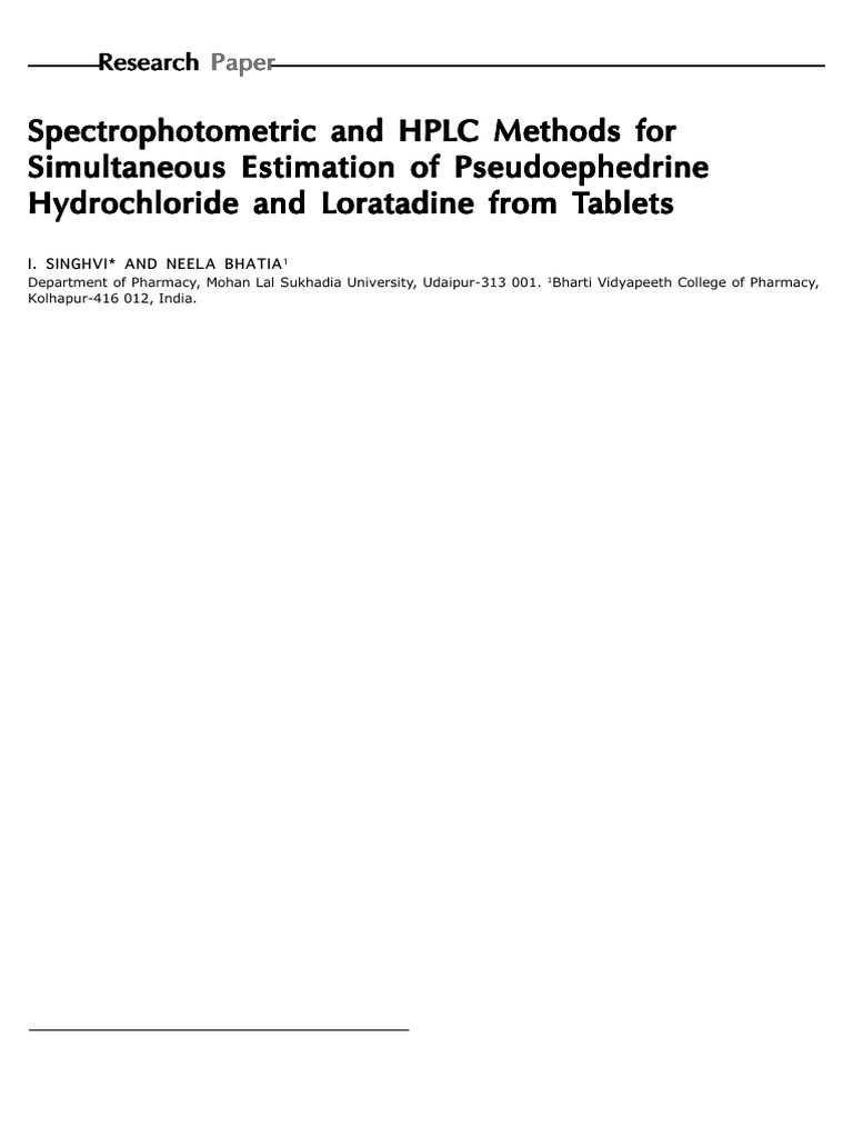 Spectrophotometric and HPLC Methods For Simultaneous Estimation of Pseudoephedrine Hydrochloride ...