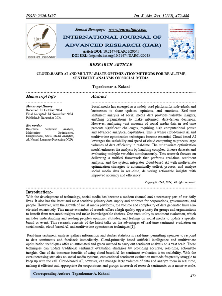 Cloud Based Ai And Multivariate Optimization Methods For Real Time Sentiment Analysis On Social