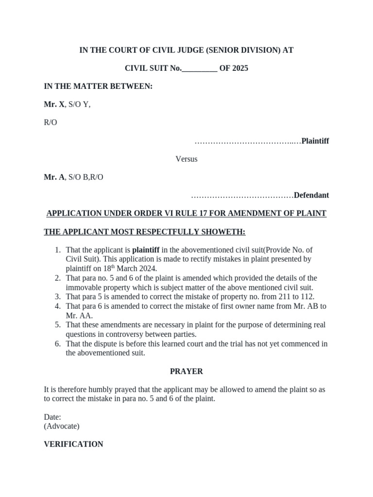 Amendment Application Under CPC Rule 17 | PDF