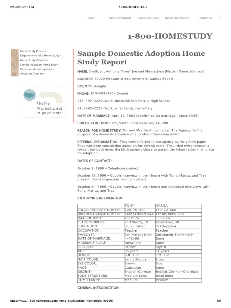 Sample Adoption Homestudy | PDF | Adoption | Substance Abuse