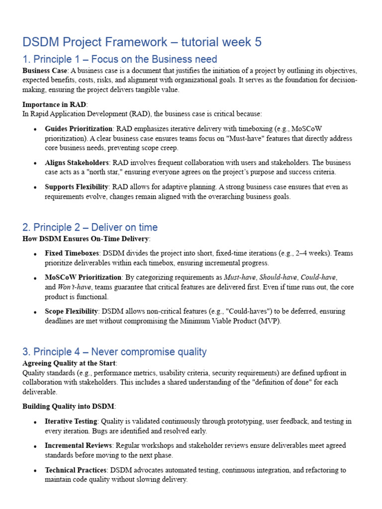 DSDM Project Framework – tutorial week 5 | PDF | Software Testing ...
