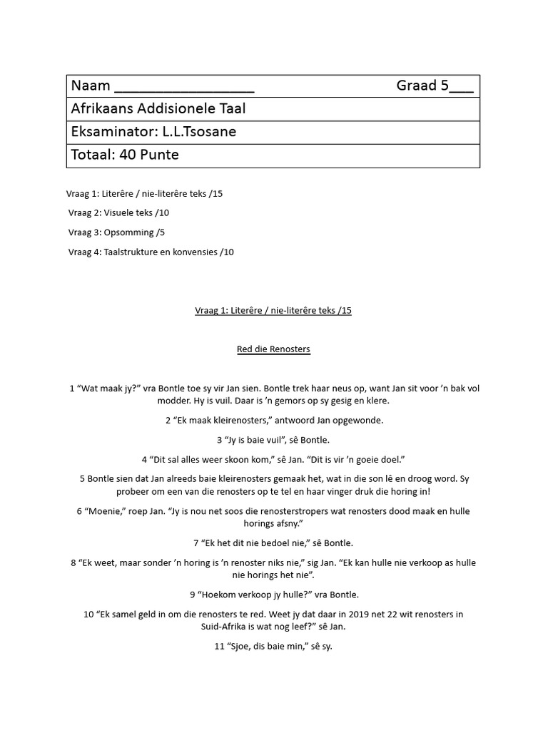 Afrikaans Paper 1 | PDF