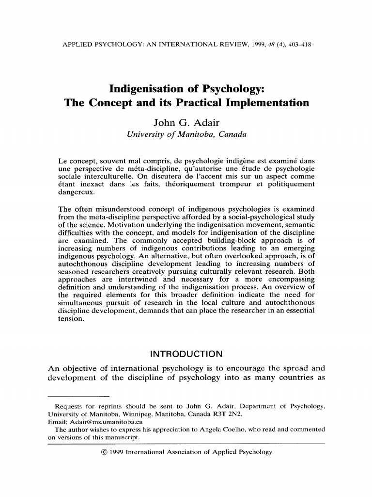 Adair - Psicologia Indigenas | PDF | Psychology | Scientific Method