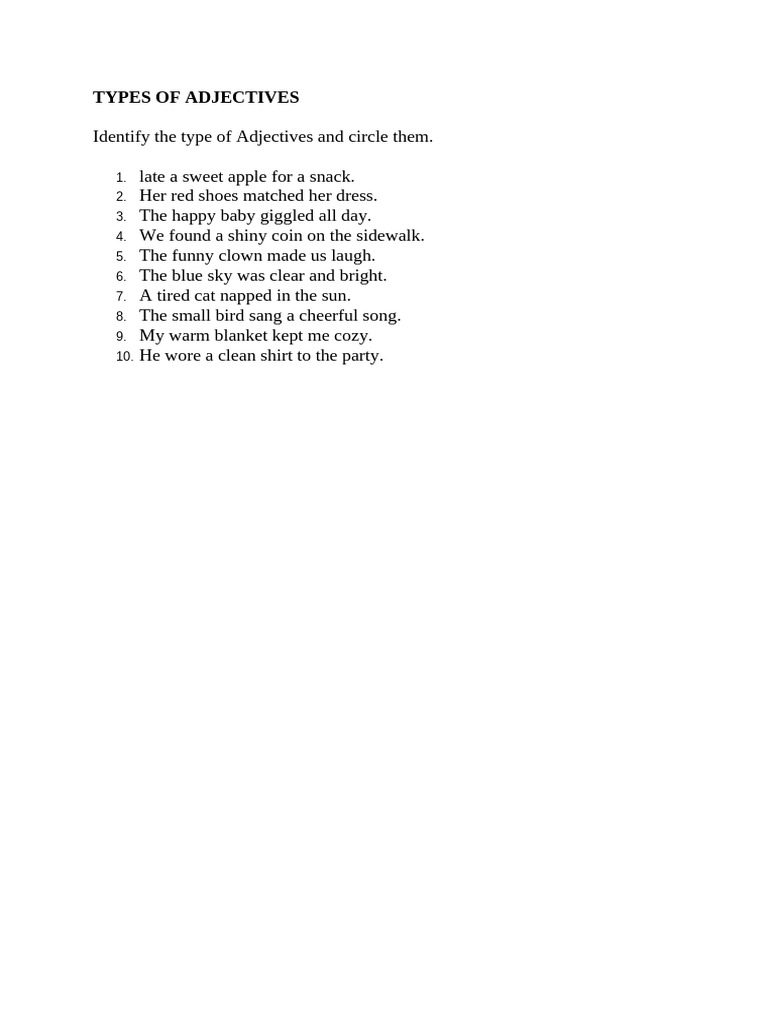 Types of Adjectives-Worksheet | PDF