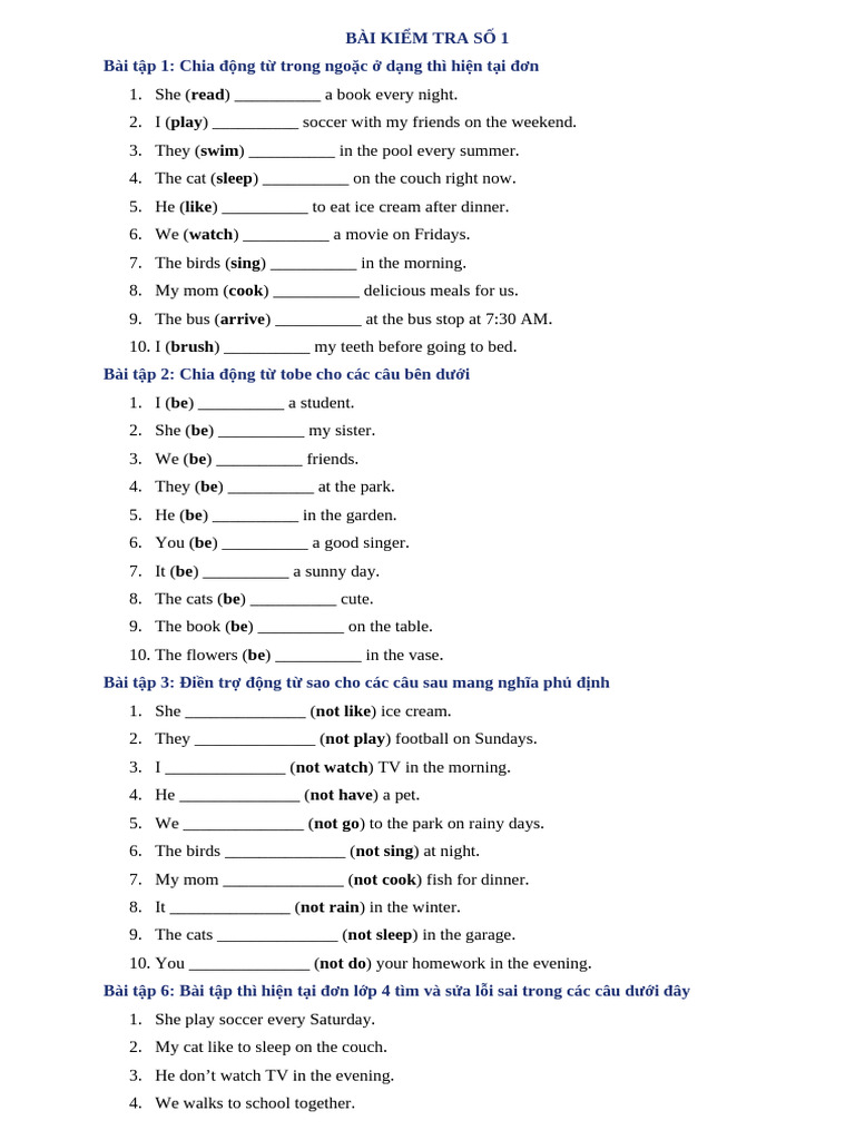 Grade 4 English Verb Exercises | PDF