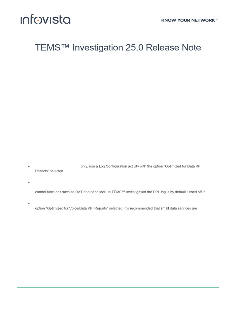 TEMS Investigation 25.0 Release Notes | PDF | High Speed Packet Access ...