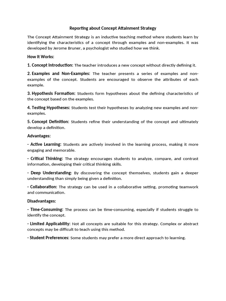 Concept Attainment Strategy Explained | PDF | Learning | Critical Thinking