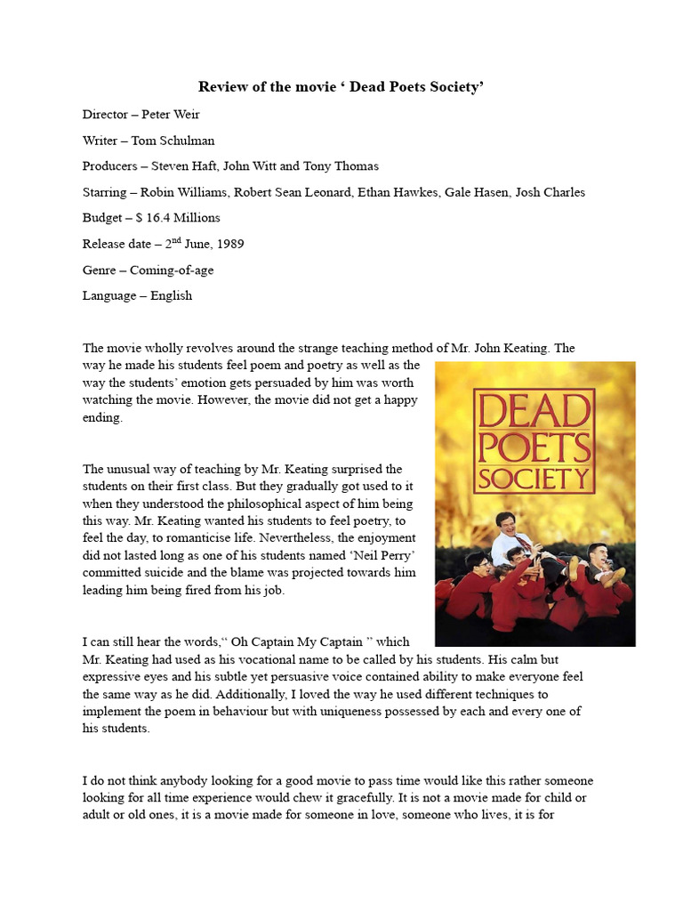 Review of 'Dead Poets Society ' | PDF