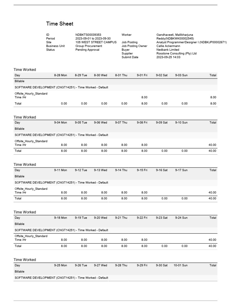 timesheet_2023-09-25 | PDF | Software Engineering | Software Industry