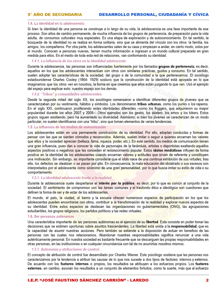 5° DPCC - Guía de Aprendizaje-3 | PDF | Adolescencia | Sociedad