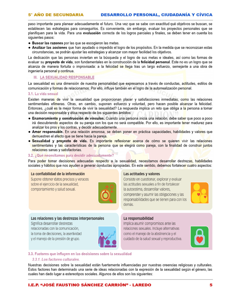 5° DPCC - Guía de Aprendizaje-6 | PDF | Felicidad | La sexualidad humana