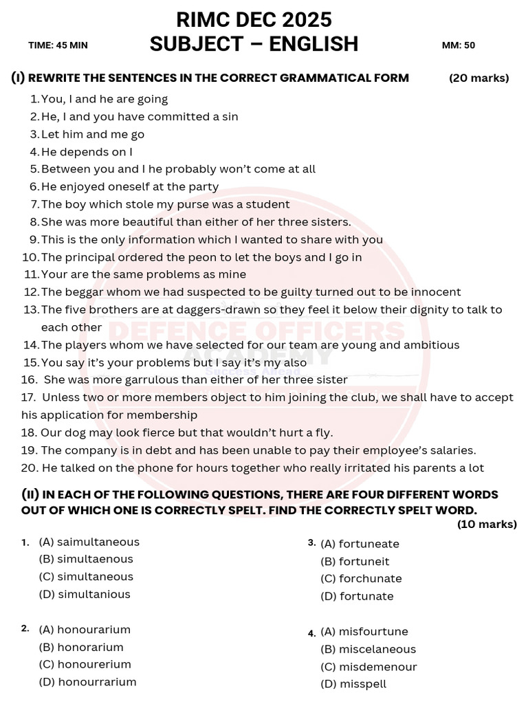 Rimc English Paper 5. | PDF
