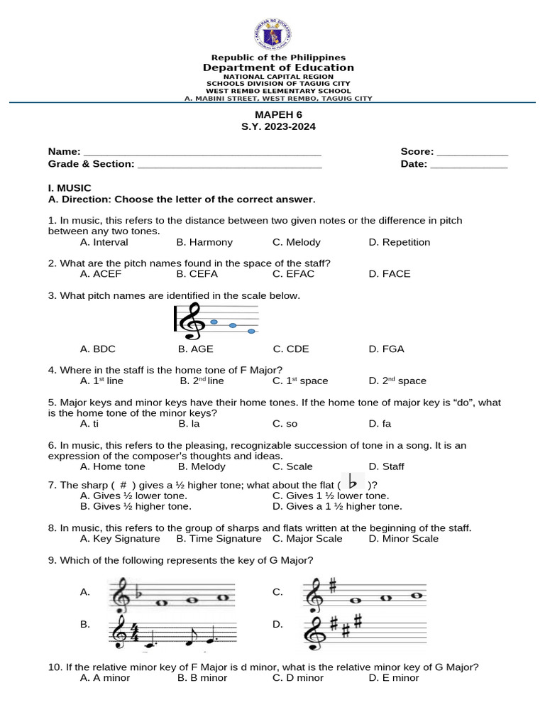 Mapeh6-2nd-Periodical Test-2024 | PDF | Minor Scale | Waste
