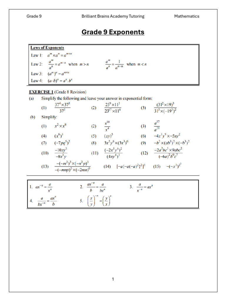 Grade 9 Exponents Overview | PDF