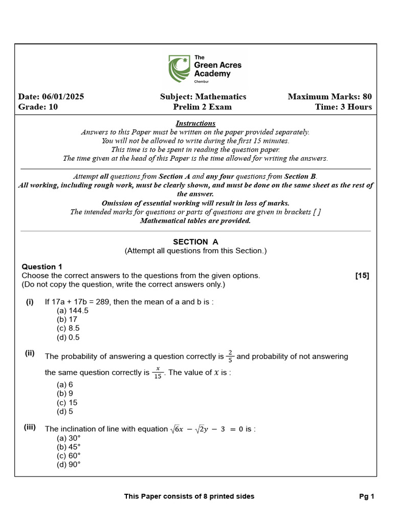 Green Acres Prelim 2 Maths | PDF | Sphere | Geometry