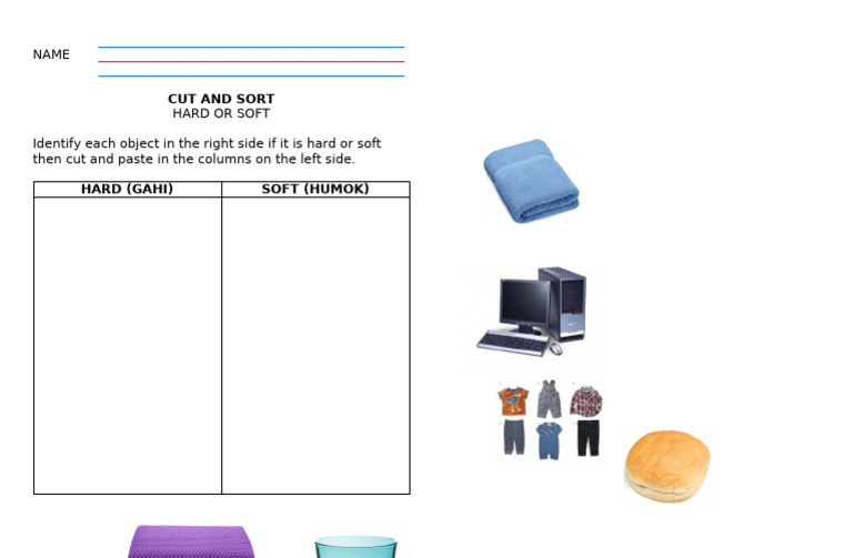 Week 8 Cut and Sort Hard and Soft Objects | PDF