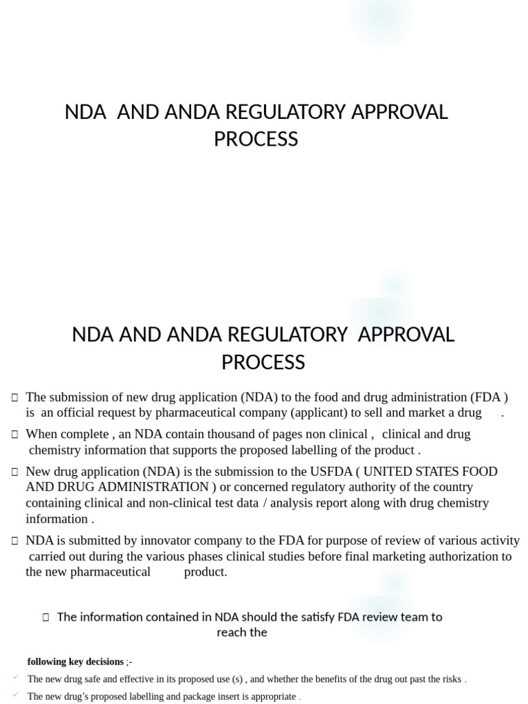 NDA and ANDA in Regulatory Approval Process | PDF | Generic Drug | Food ...