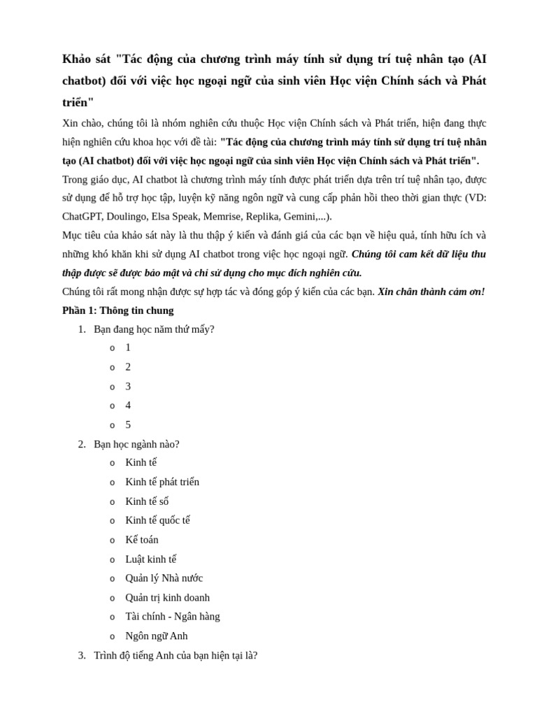 Bảng Hỏi NCKH1 | PDF