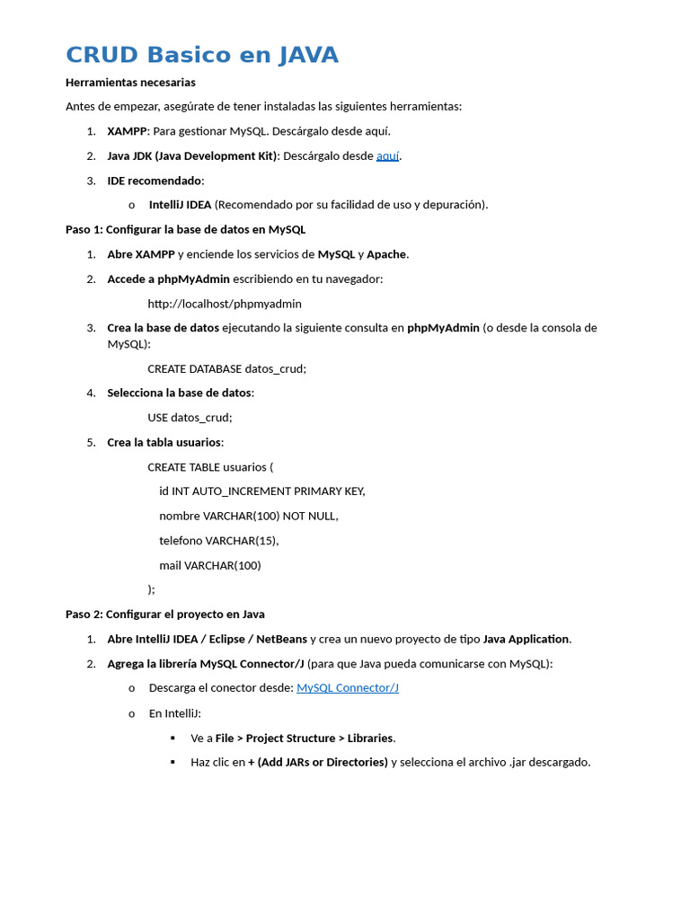 CRUD Basico en JAVA | PDF