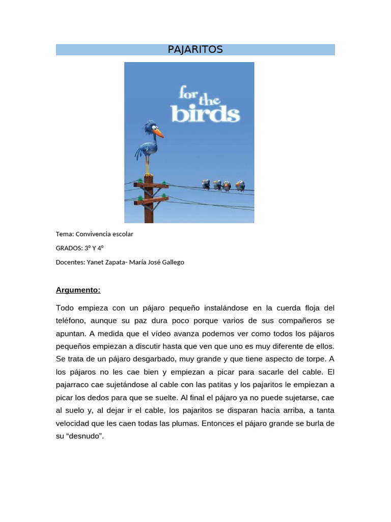 Convivencia Escolar - Pajaritos | PDF