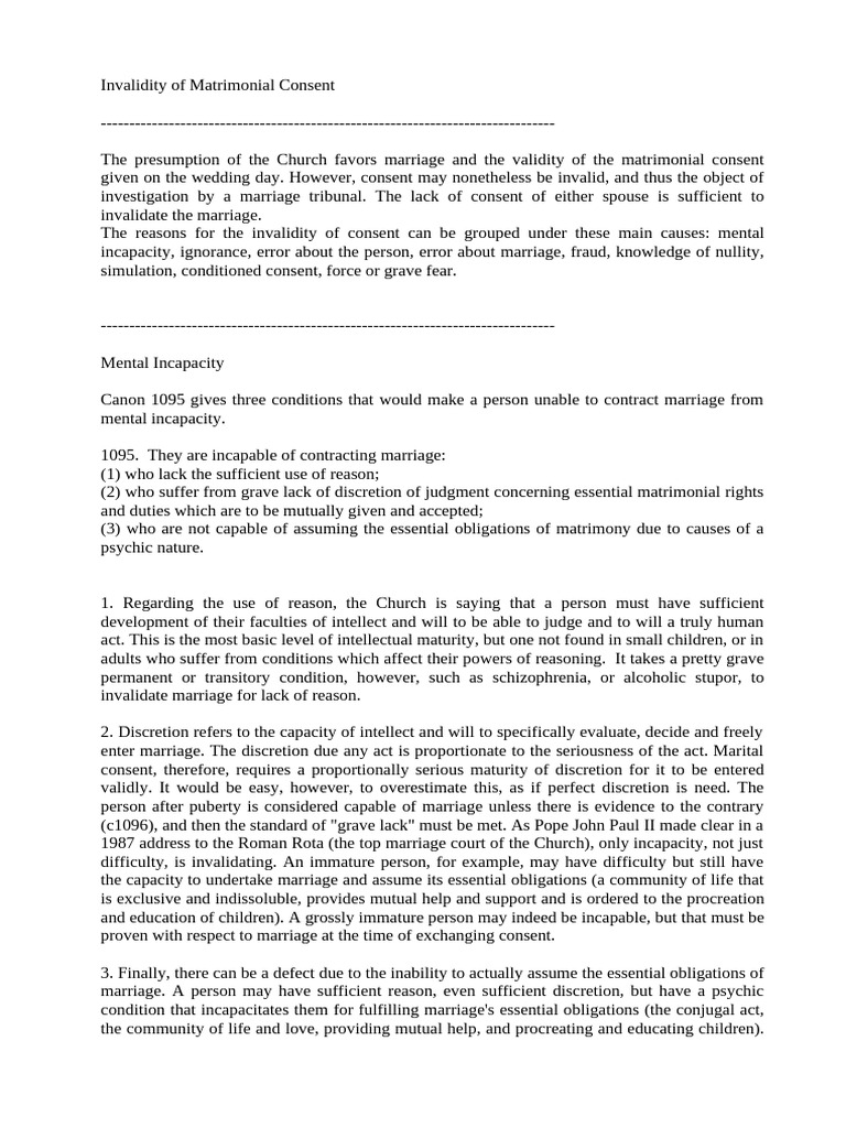 Causes of Invalid Matrimonial Consent | PDF | Marriage | Consent