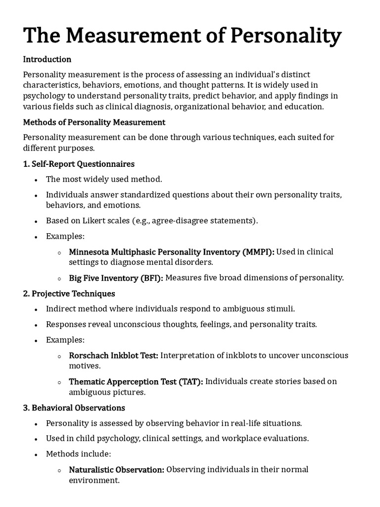 The Measurement of Personality (Summary) | PDF | Psychology ...