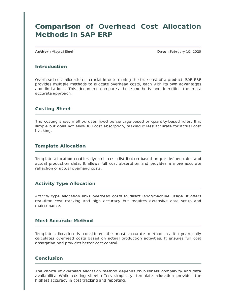 Comparison of Overhead Cost Allocation | PDF